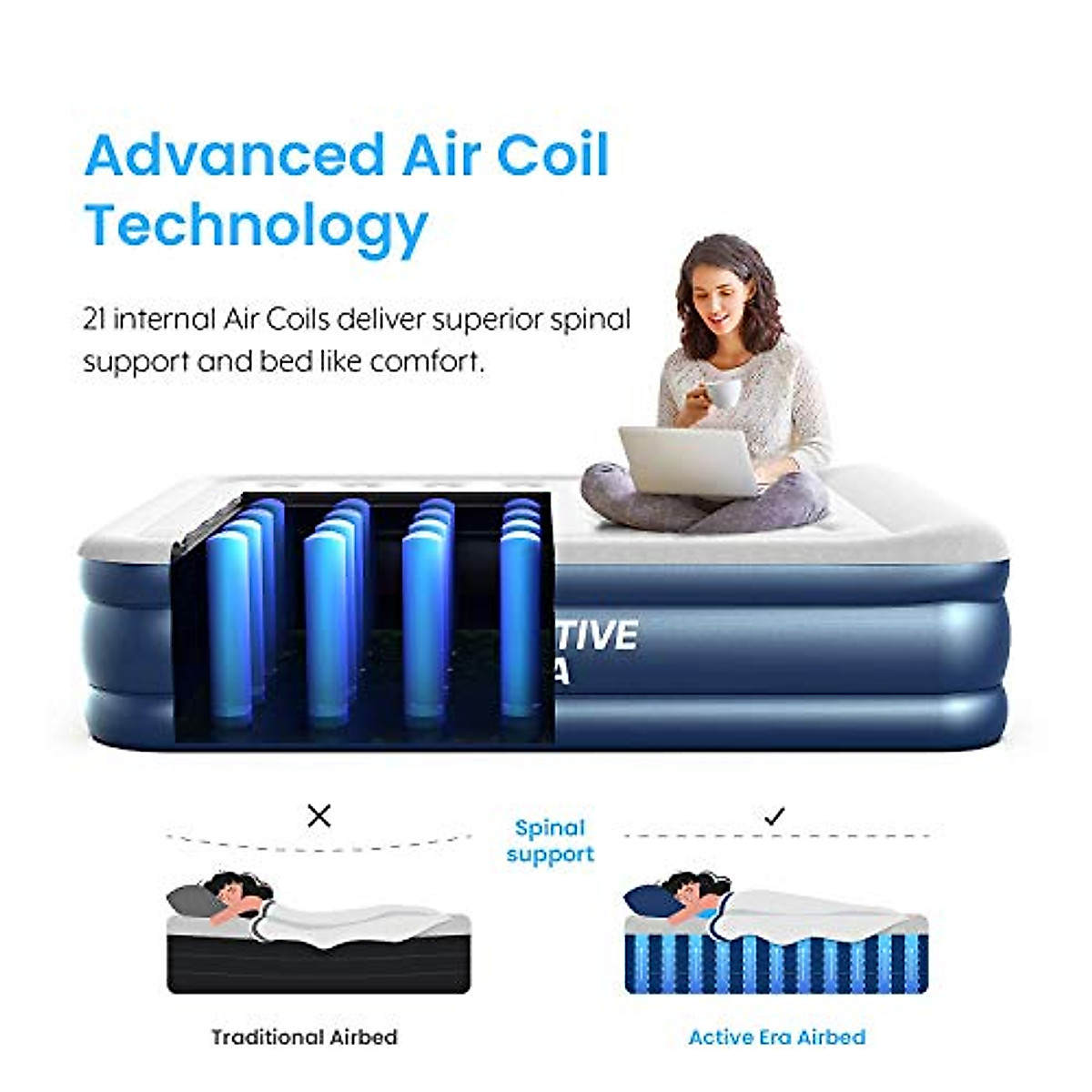Active Era Tall Twin Air Mattress with Built in Pump & Raised Pillow, Elevated Inflatable Mattress, Heavy Duty Puncture Resistant Inflatable Bed, Blow Up Mattress Air Bed, Waterproof Airbed Mattress