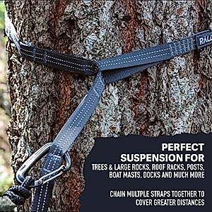 RALLT Ultralight Hammock Straps - Tree Straps w/Wire Gate Carabiners for Portable Outdoor Hiking and Camping Gear - 20ft Suspension System Kit - 2,000+ lbs Polyester Straps (Charcoal, 1 Pack)