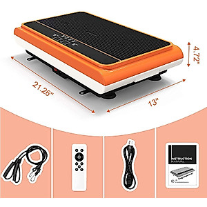 Natini Vibration Plate Exercise Machine Whole Body Vibration Platform Machine with Pilates Bar Resistance Bands for Home Fitness Training Equipment & Weight Loss (Orange)