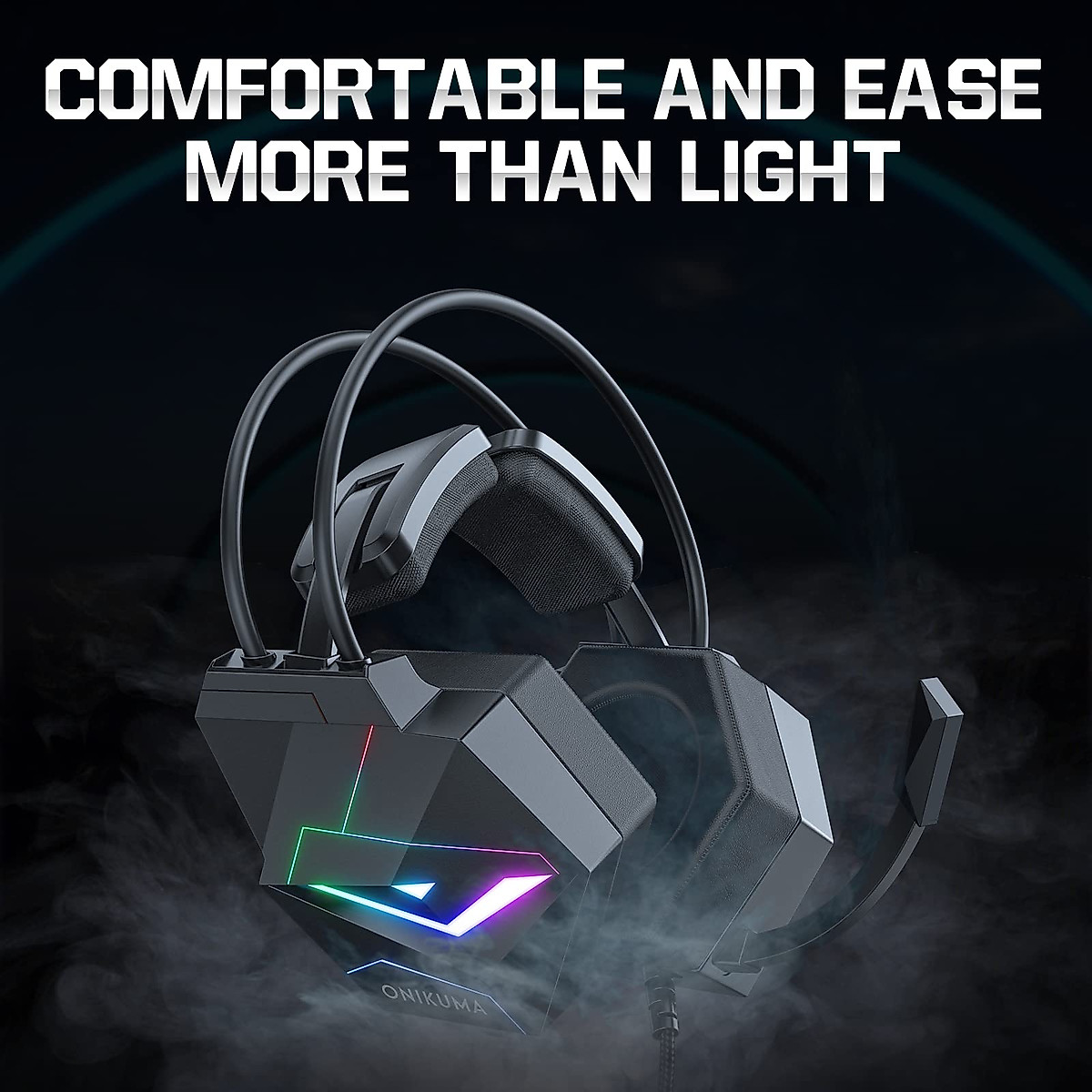ONITOON Gaming Headset, PS4 7.1 Surround Gaming Headphones with Noise Cancelling Microphone, RGB Streamer Effect, Ultralight Comfortable Soft Flying Wing Head Beam for PS5, PSP, Laptop (7.1 Surround)