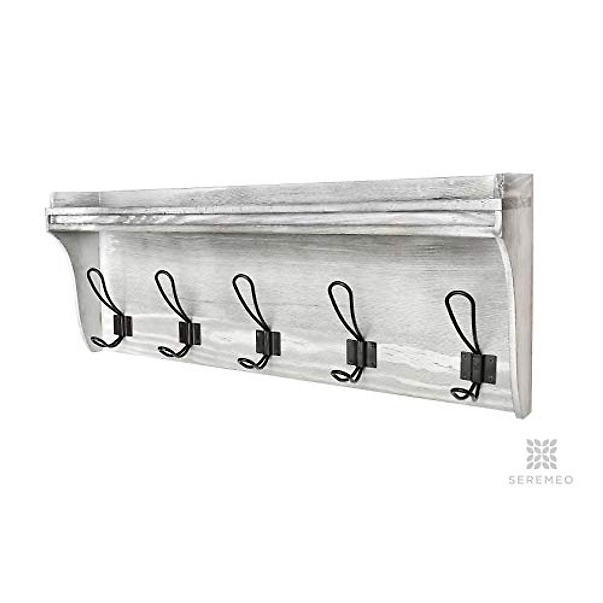 Seremeo Wooden Coat Rack, Wall Mounted Coat Rack with Shelf, Grey or Brown Mudroom Organizer, 26 inch Entryway Shelf with 5 Coat Hooks (Rustic Grey or Brown)