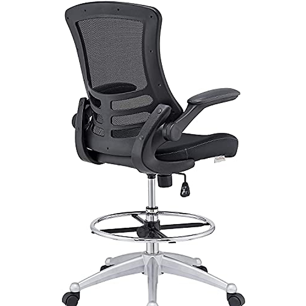 Modway Attainment Vinyl Drafting Chair - Drafting Stool With Flip-Up Arm in Black