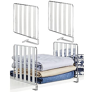 mDesign Versatile Metal Wire Closet Shelf Divider and Separator for Storage and Organization in Bedroom, Bathroom, Kitchen and Office Shelves - Easy Install - 4 Pack - Chrome