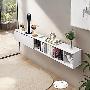 Pmnianhua 63'' Floating Desk with Storage Shelves,Wall Mounted Desk Laptop Computer Writing Study Table for Bedroom Small Space(White)