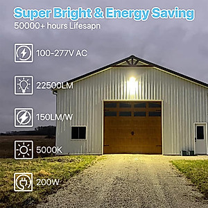 HYPERLITE Parking Lot Light 200W: 30000LM 5000K LED Parking Lot Lights Outdoor with Photocell, Arm & Slip Fitter 2 in 1 Mount LED Pole Light for Parking Lot, Garage, Barn, Roadways, Driveways