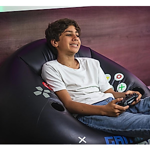 FranFusion Inflatable Gaming Chair for Kids & Teens with Cup Holders and Side Pocket - This Air Bean Bag Game Chair is The Perfect Furniture for Gamer Room Decor