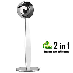 Espresso Scoop with Tamper 2 In 1 Stainless Steel Coffee Scoop Tamping Dual-Purpose Coffee Spoon Powder Hammer Tamper Multi Function Spoon Holder Coffee Tools for Measuring and Tamping