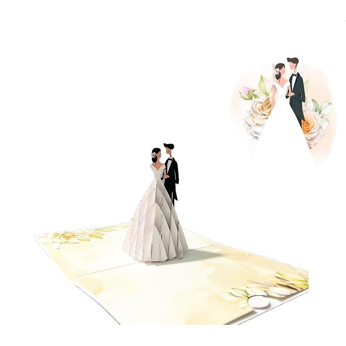 ETA 3D Pop Up Wedding Card, 3d Bride and Groom Card, Just Married Pop Up Card, 3D Popup Cards for Valentines Day, Wedding, Anniversary, Love, Romance, W12