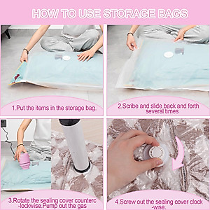 AUKUS Vacuum Storage Bags with Manual Air Pump, 2 Pack Space Saver Bags, 6 Medium/6 Small Compression Storage Bags for Comforters and Blankets, Vacuum Sealer Bags for Clothes Storage