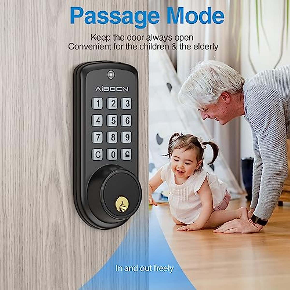Aibocn Door Lock with keypad, Electronic Keypad Deadbolt, Keyless Entry Door Lock with Auto-Lock, Anti-Peeping Password, Easy to Install and Program, Smart Lock for Home Bedroom Garage