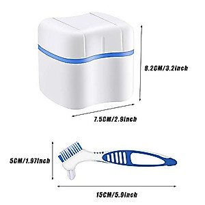 2 Denture Bath Cases Denture Cups with 2 Denture Cleaner Brushes Denture Boxes Dentures Container with Basket Denture Holder Brush Retainer Case for Travel Retainer Cleaning (Blue, Red, Purple)