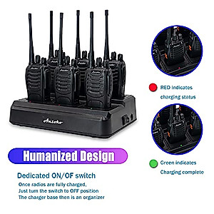Ansoko Walkie Talkies for Adults Long Range Rechargeable 2-Way Radio Walkie Talkie with 6-Bank Gang Charger and Spare Batteries (6 Pack)