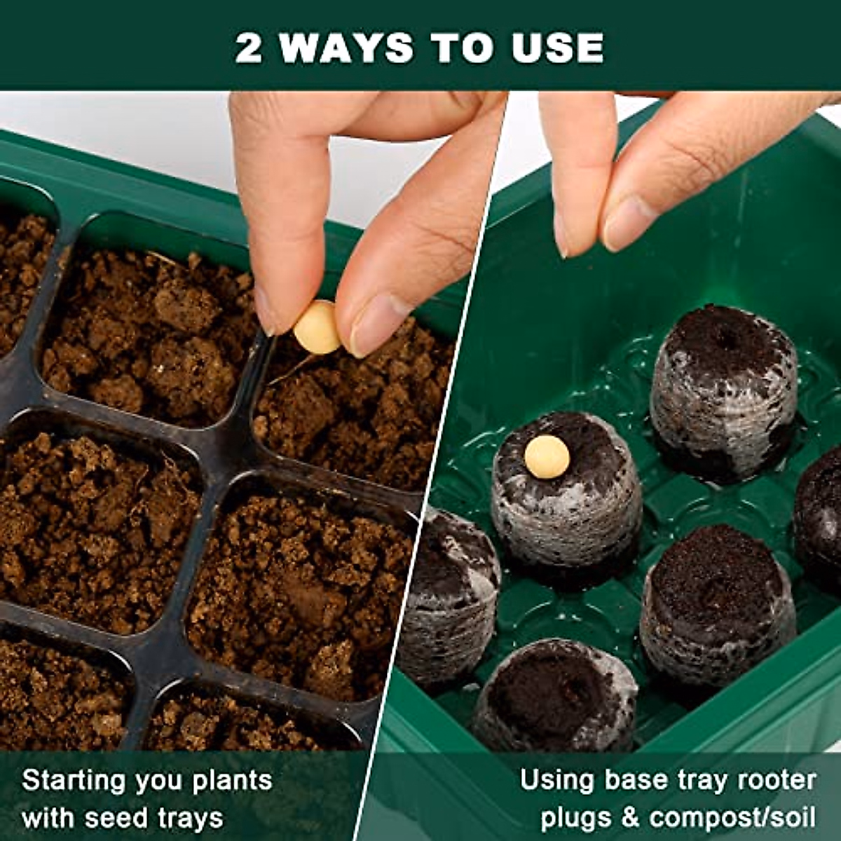 JERIA 20 Packs (240 Cell Seedling Starter Trays) Seed Starter Tray Seed Starter Kit with Humidity Adjustable Dome,Plant Germination Trays for Seeds Growing Starting Plant Starter Kit (Green and Black)