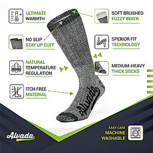 Alvada Merino Wool Hiking Socks Thermal Warm Crew Winter Boot Sock For Men Women 3 Pairs SM