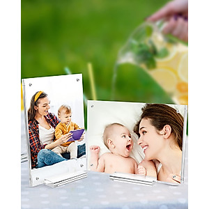 JUOIFIP 5 Pack Acrylic Picture Frame 4×6 Clear Double Sided Magnetic Photo Frame - Frameless Baby Friend Family Picture Desktop Display with Support Stand and Gift Boxes