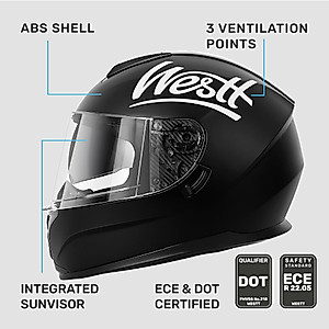 Westt Motorcycle Helmets Full Face Helmets - Street Bike Helmet with Dual Visor DOT Approved for Men Women Adults Compact Lightweight Storm X Grey Black White (Black, L (23.23-23.62 in))