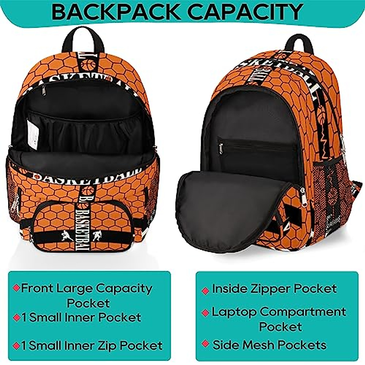 OMFUNS Basketball Ball School Backpack for Kids Boys Girls Women Men Cool Sport Quote Bookbag for College Gym Travel School Bag Rucksack Casual Daypack Computer Laptop Backpack