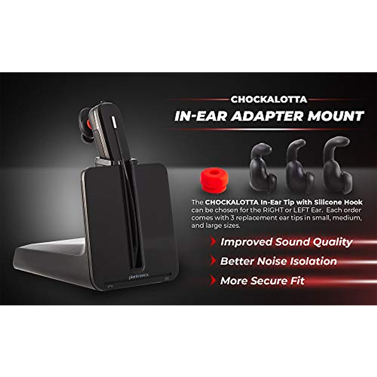 CHOCKALOTTA in-Ear Tip with Silicone Hook Compatible with Plantronics Poly CS540 / W440 / W740 / WH500 Headsets (1-Pack Adapter + 3 Pcs Left S/M/L Ear Tips)