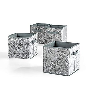 Urban Shop Crushed Velvet Storage Cubes, Set of 4, Gray