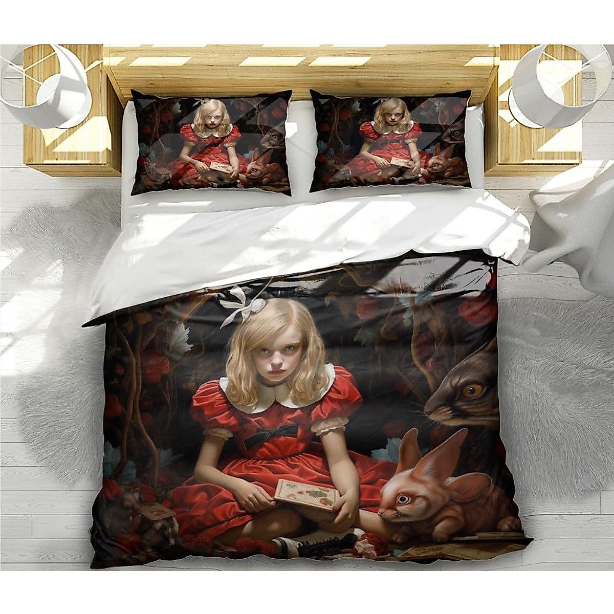 SASOki Alice Anime Princess Duvet Cover Set, 3pcs Bedding Comforter Cover Set for All Seasons(1 Duvet Cover + 2 Pillow Shams) (10,Queen-90x90in+20x30in*2)