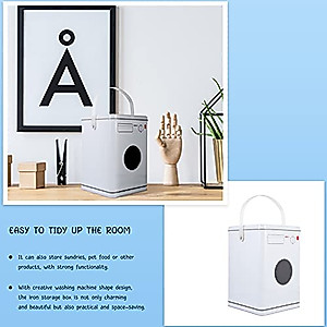 NUOBESTY Metal Storage Box Container Iron Storage Trunks Storage Chests with Lid Laundry Powder Storage Tin Box Holder White (Washing Machine Shape)