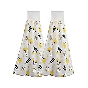 Kitchen Towel-Cute Yellow Flower-Hand Towels Tie Towel Soft Microfiber Absorbent Washcloth Also for Bathroom Hand Sink Laundry Room RV Tabletop 2pcs