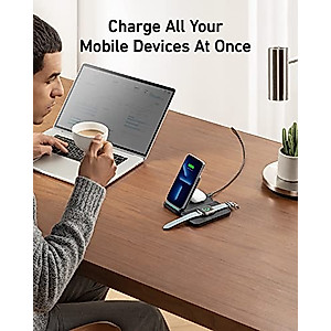 Anker Wireless Charging Station, 533 Wireless Charger (3-in-1 Stand) for iPhone 13, 13 Pro, Samsung, AirPods Pro, Apple Watch 1-6 (Only Compatible with Original 3.3ft Watch Cable, Not Included)