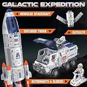 BLOONSY Rocket Ship Toys for Kids | Rocketship Space Shuttle Toys Model with Astronaut Figures | Space Toys for Kids 3 5 7 8 Years Old