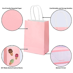 100 Pack 5.9x3.15x8.26 inch Small Pink Gift Bags, Kraft Bags with Handles Bulk for Birthday Party Favors,Gift Paper Bags,Retail Shopping Business Goody Craft Gift Bags