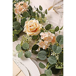 Serra Flora 6FT Artificial Flowers Eucalyptus Garland with Roses Flower Vine Greenery Hanging Plant for Wedding Party Arch Table Arrangement Indoor Outdoor Backdrop Wall Decor