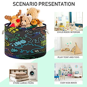 MNSRUU Round Storage Basket 20"x14" Dino T-rex Dinosaurs Collapsible Organizer Basket with Handles, Fabric Nursery Laundry Basket Large Capacity