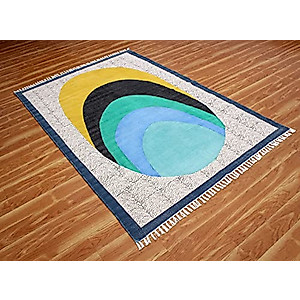 Casavani Indian Handmade Cotton Dhurrie Bordered Blue & Yellow Area Rug Boho Kilim Flat Weave Rug Indoor Hall Room Decor Carpet Throw Rugs for Bedroom Living Room Bathroom Balcony 6x12 Feet Runner