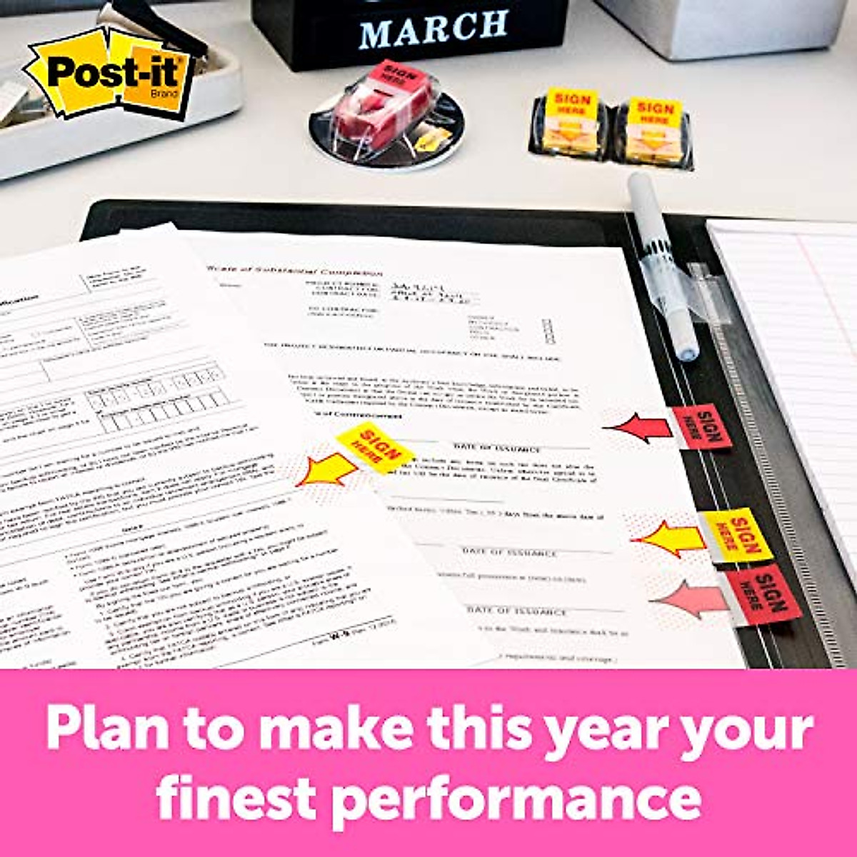 Post-it Message Flags, "Sign Here", 200/Desk Grip Dispenser, 1 Dispenser/Pack, 1 in Wide, Red (680-HVSHR)