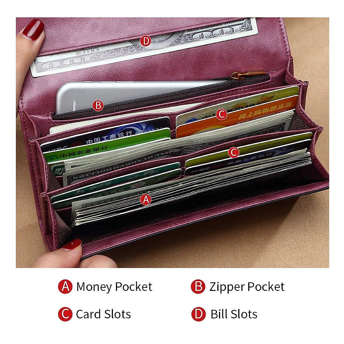 LAORENTOU Clearance Bifold Wallet Women Leather Clutch Purses Checkbook Card Wallets for Women Lady Wallet Zip Around Wallet