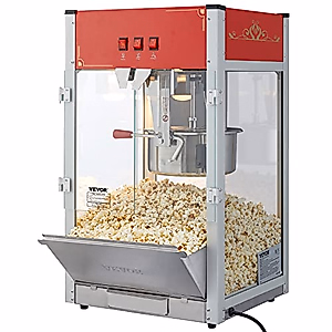 VEVOR Commercial Popcorn Machine, 12 Oz Kettle, 1440 W Countertop Popcorn Maker for 80 Cups per Batch, Theater Style Popper with 3-Switch Control Steel Frame Tempered Glass Doors 1 Scoop 2 Spoons, Red