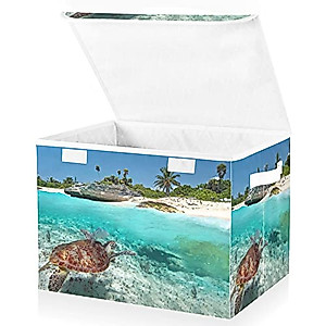 Kigai Beach Turtle Storage Baskets for Shelves Foldable Closet Basket Storage Bins with Lid for Clothes Home Office Toys Organizers