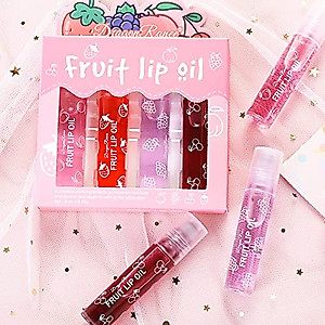 Alisesun 4 Pcs Fruit Roll-on Lip Gloss Set, Clear Lip Gloss Crystal Jelly Liquid Lipstick, Plumping Lip Oil Moisturizing Hydrating Non-Sticky, Nice Gift for Women Girl