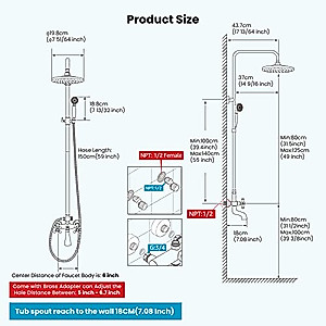 gotonovo Matte Black Wall Mounted Bathroom Rainfall Shower Faucet System Set Mixer 8-Inch Round Head Double Cross Handles Bathroom Bathtub Hand Spray Tub Spout Bathroom Fixtures