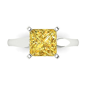 Clara Pucci 2.4ct Princess Cut Solitaire Natural Yellow Citrine Wedding Bridal Designer art deco Anniversary Ring Real 14k White Gold