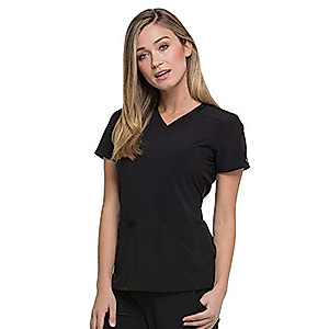 Dickies EDS Essentials Scrubs, V-Neck Womens Tops with Four-Way Stretch and Moisture Wicking DK615, S, Black