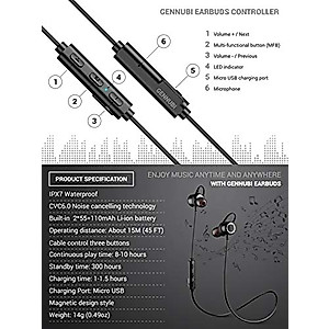 Bluetooth Earbuds Wireless Magnetic Headset Sport Earphones for Running IPX7 Waterproof Headphones 10 Hours Playtime High Fidelity Stereo Sound and Noise Cancelling Mic 1 Hour Recharge Black