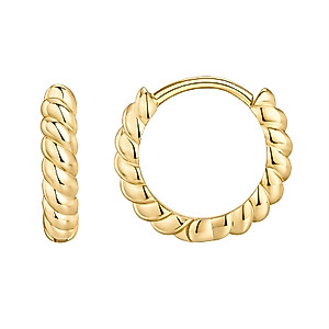 PAVOI 14K Yellow Gold Plated 925 Sterling Silver Post Twisted Huggie Earring | Women's Mini Hoop Earrings