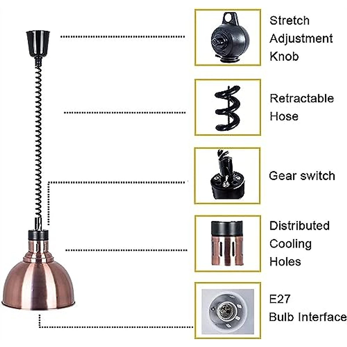 LINKANRUO Food Heating Lamp, Hanging 250w Heating Lamp Warmer for Buffet Food Restaurant Hotel Commercial Catering Equipment, Height Adjustable, Keep Food Warm for a Long, 2pcs Lamps