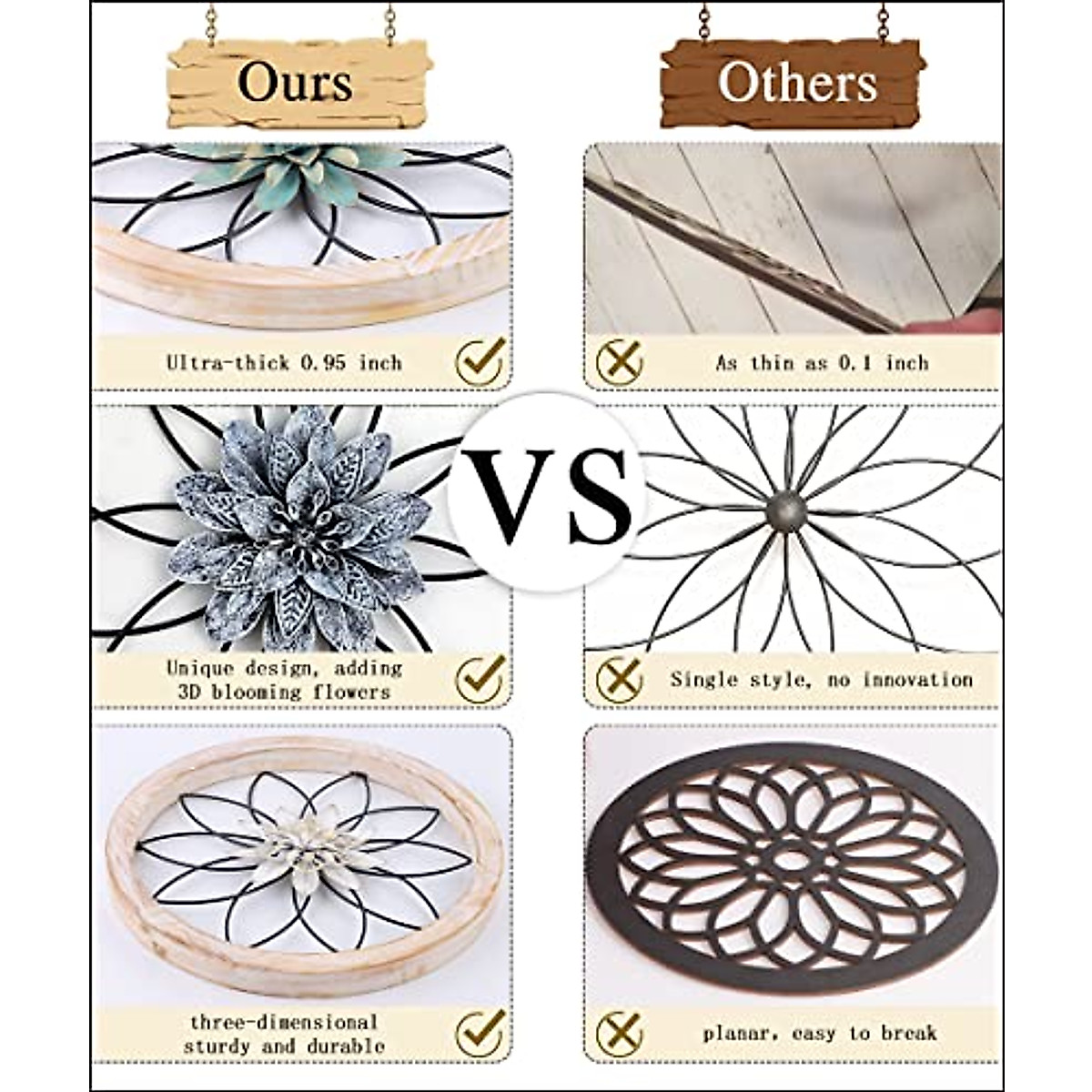 FGstyle 3 Pieces Ultra-thick Farmhouse Wall Decor Rustic Home Decor Farmhouse Hanging Decoration for Outdoor,Bedroom, Living Room, Bathroom, Kitchen,Indoor(12×12inch)