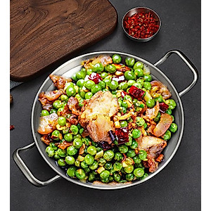 MBBITL Food Serving Skillet Pan Stainless Steel Paella Pan Silver 8.6 inch 22cm Pans