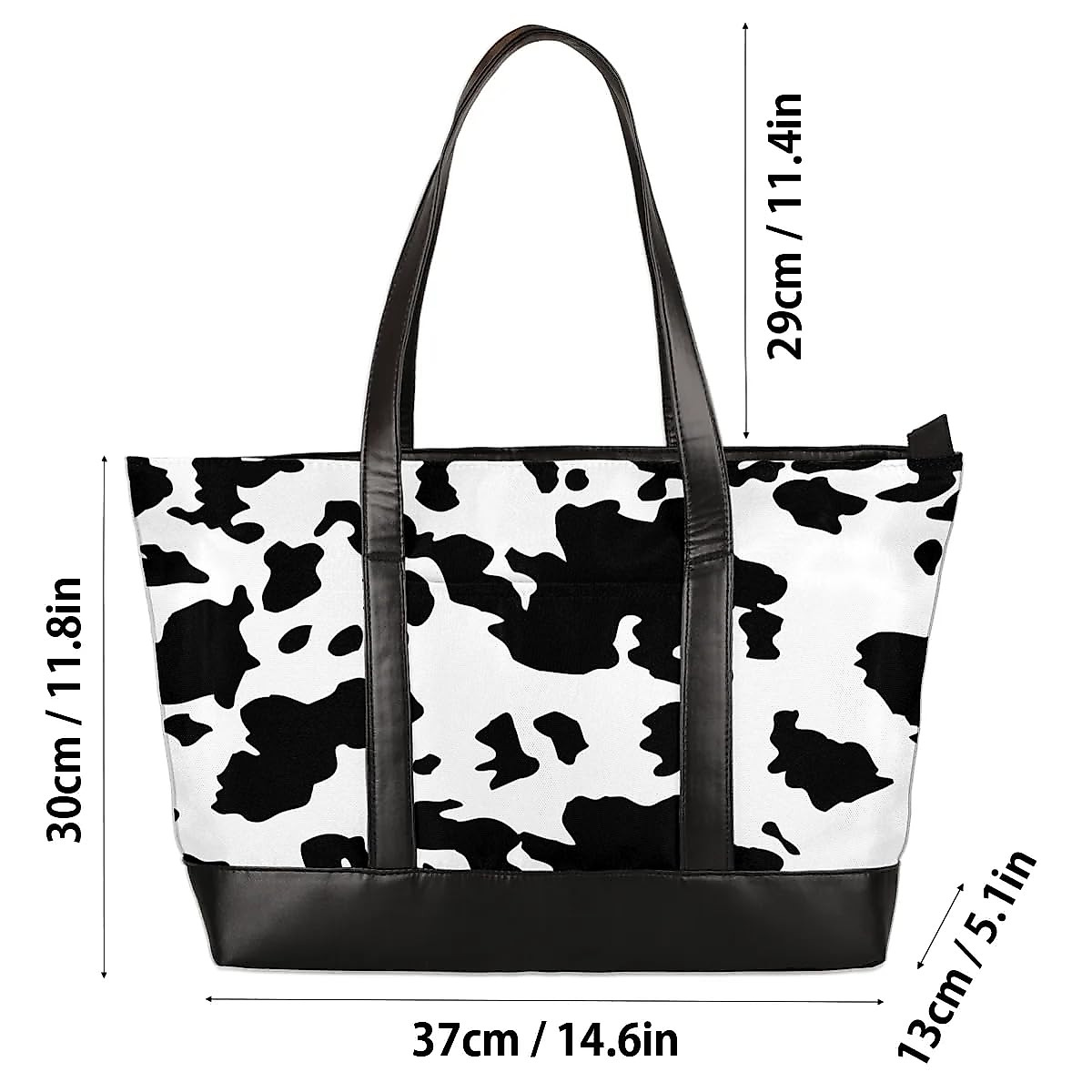 Large Tote for Women's Travel, Beach, Shoulder Bag with Zipper - 15.6'' Laptop Bag - Lightweight Tote Handbag in Cow Pattern