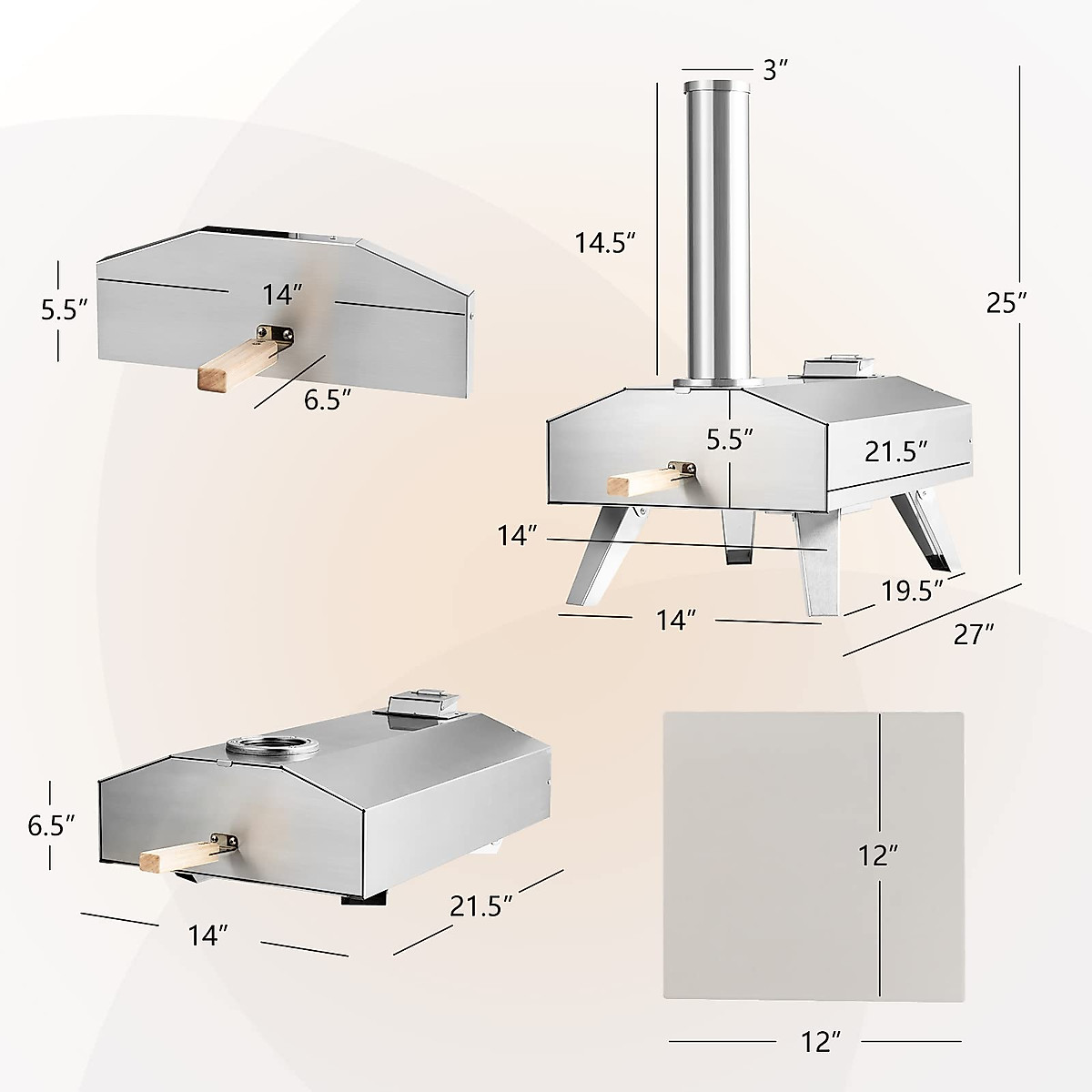 PETSITE Pizza Oven Outdoor, Wood Fired Pizza Oven with 12 Inches Pizza Stone, Portable Stainless Steel Wood Pellet Grill Pizza Maker for Outside Backyard Camping Party Cooking