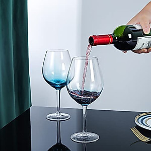 Joeyan Handmade Blue Crackle Wine Glasses,Large Crystal Burgundy Wine Glass Cup with Stem,Red White Wine Goblet Tumbler,Aesthetics Glassware Collection,Set of 2,21 oz