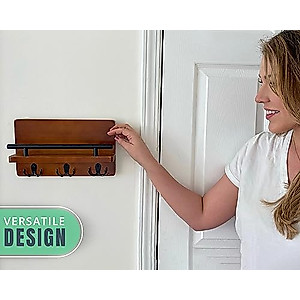 Comfify Natural Pine Wood Key Holder for Wall - Modern Decorative Finish with Metal Key Hooks and Mail Organizer/Sorter Slot - White