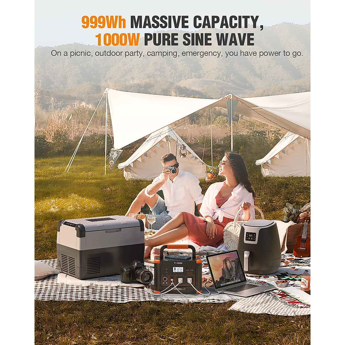 GRECELL 1000W Solar Generator with 200W Portable Solar Panel, 999Wh Portable Power Station Solar Powered Generator Lithium Battery Backup USB-C PD 60W for Outdoor Camping RV Off-Grid Home Emergency